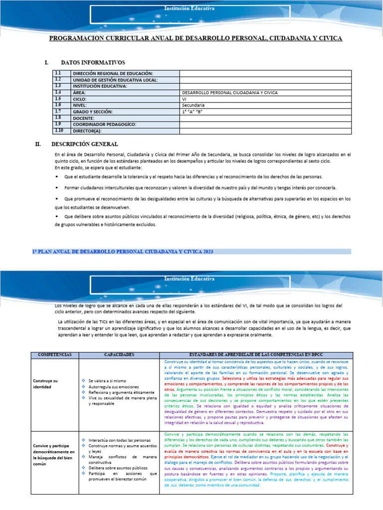 Plan Anual DPCC 2023 Secundaria | PDF | La sexualidad humana | Ciudadanía
