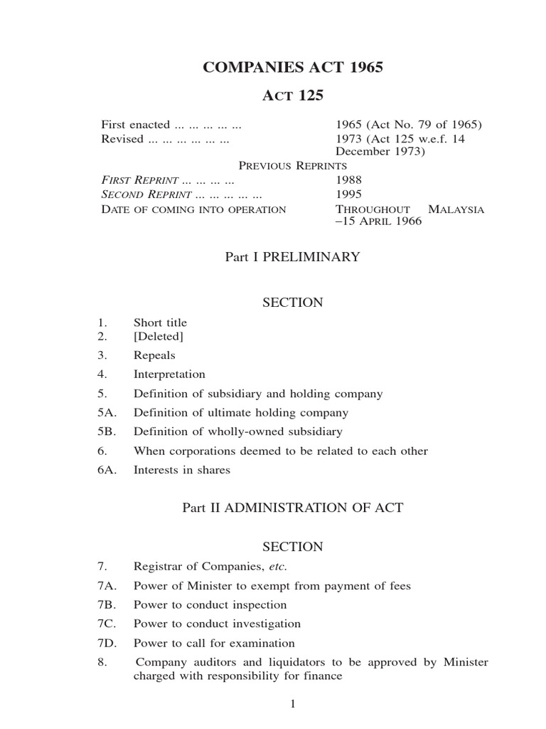 (My) Companies Act 1965 Act 125 | PDF | Liquidation | Private Law