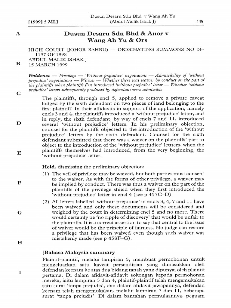 DUSUN DESARU SDN BHD & ANOR V WANG AH YU & ORS | PDF