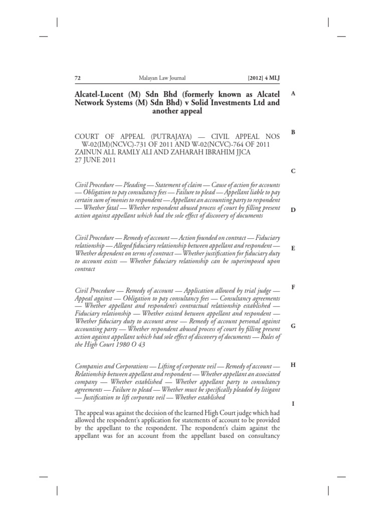 Alcatel-Lucent Appeal on Consultancy Fees | PDF | Fiduciary | Legal Remedy