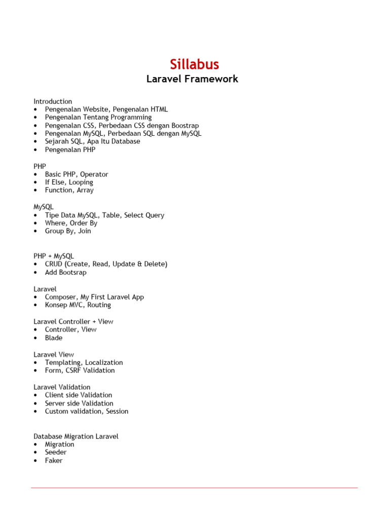 Silabus - Laravel Framework | PDF