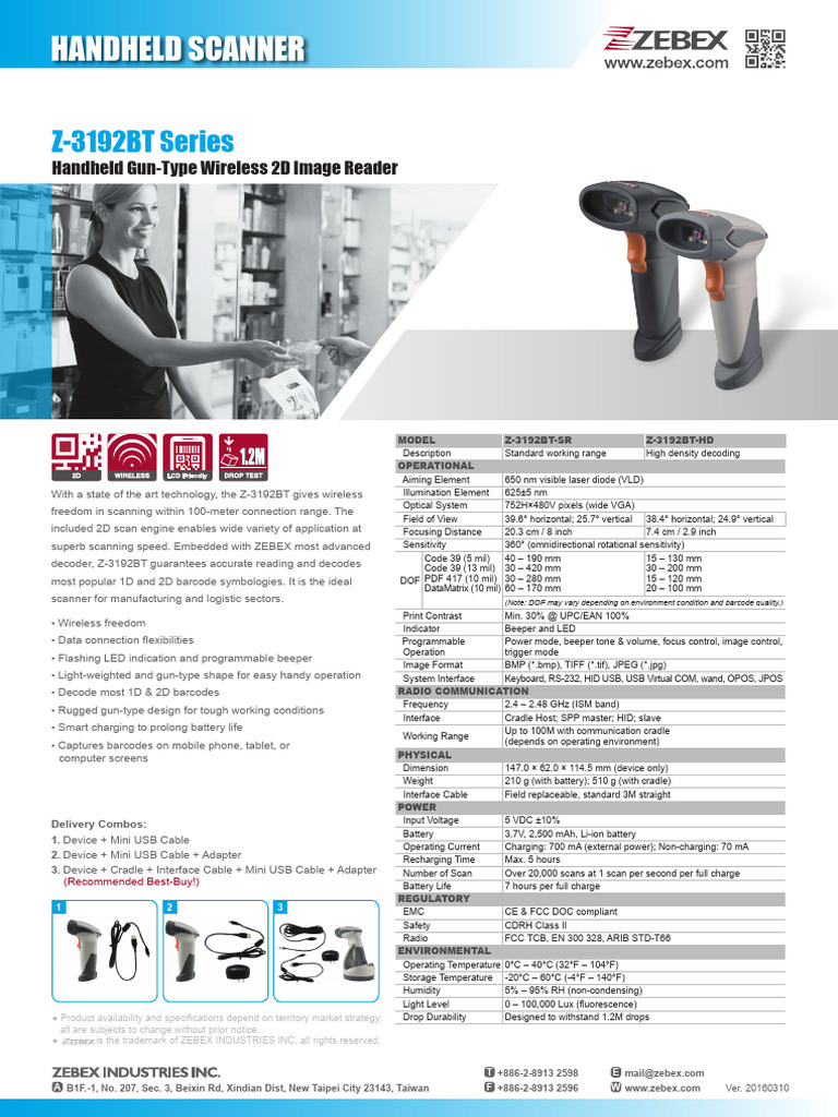 Z-3192BT Series DataSheet | PDF | Image Scanner | Usb