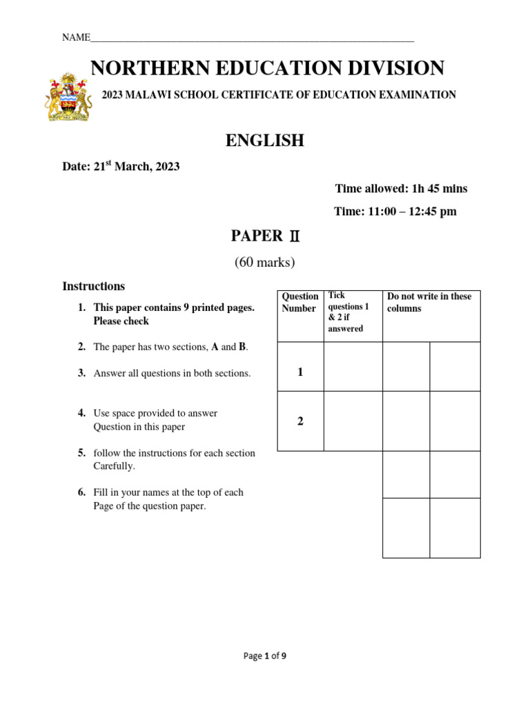 English Msce Paper 2-1 | PDF | Telephone | Communication