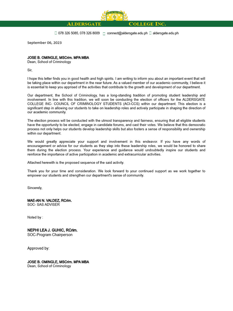 Letter To The Dean For Election | PDF