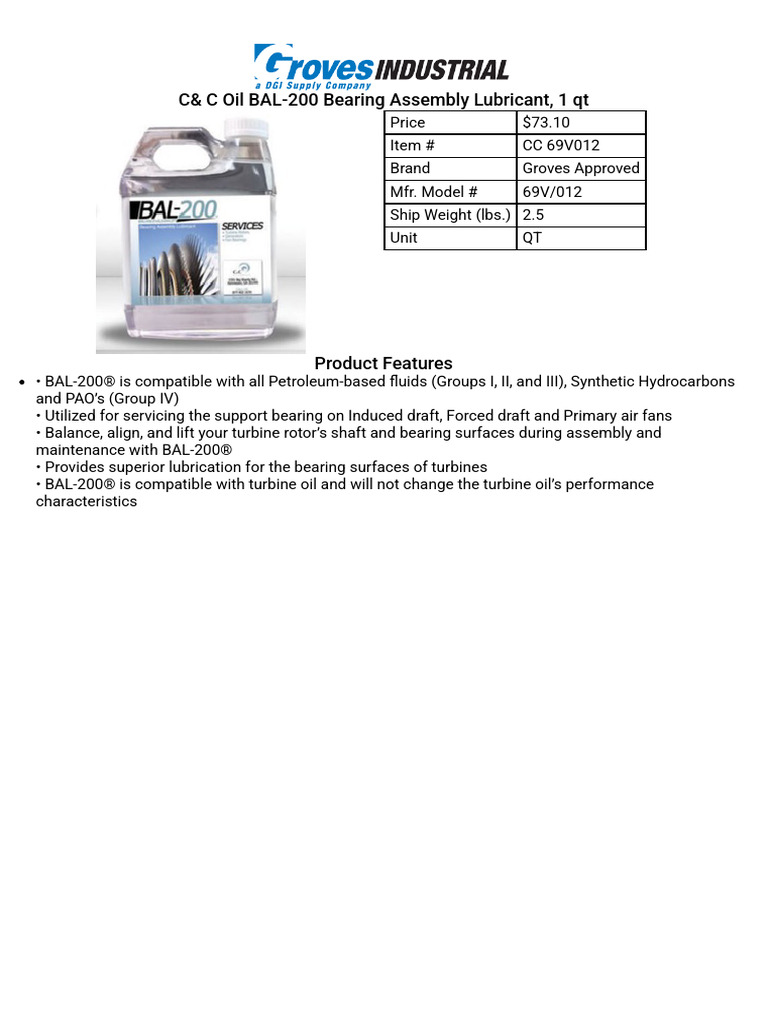 Groves - CC 69V012 - Features | PDF