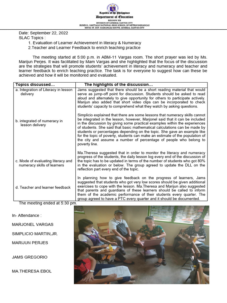 MInutes SLAC Sessions | PDF | Learning | Cognition