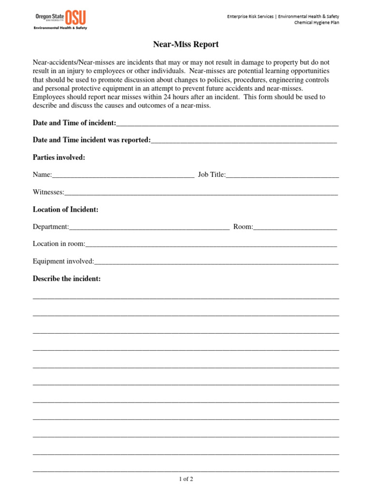 Near Miss Report | Download Free PDF | Occupational Safety And Health ...