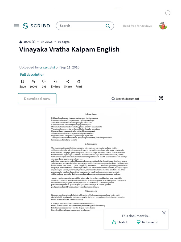 Vinayaka Vratha Kalpam Telugu English - PDF | PDF | Scribd | Indian Religions