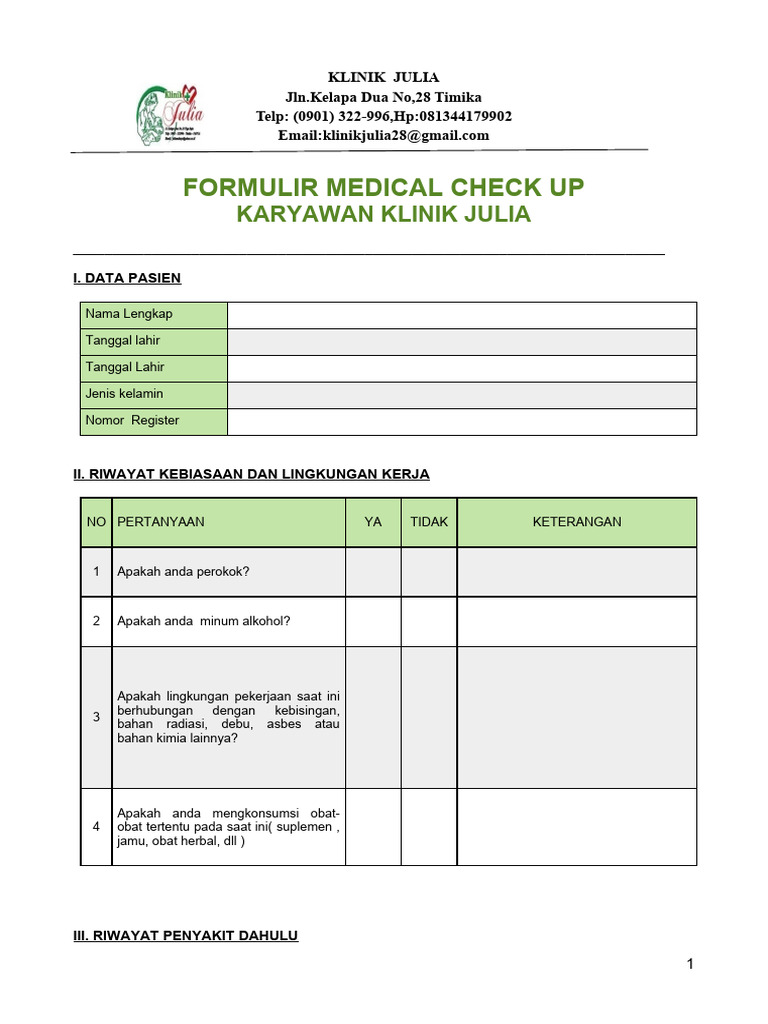 Form-Medical-Check - Up Kariawan | PDF