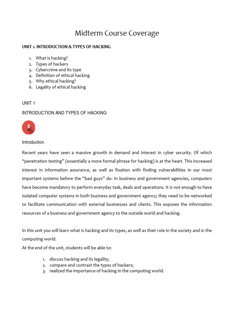 Unit 1 Intro And Types Of Hacking Pdf Security Hacker White Hat Computer Security