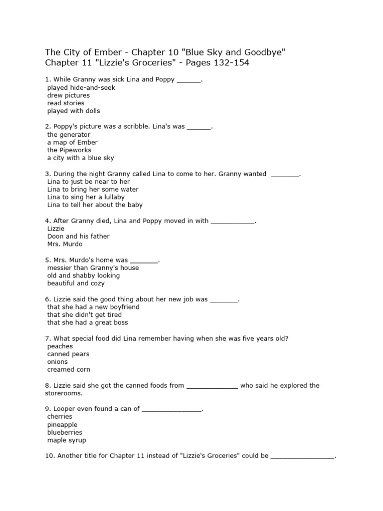 The City of Ember Chapter 10-11 Quiz | PDF