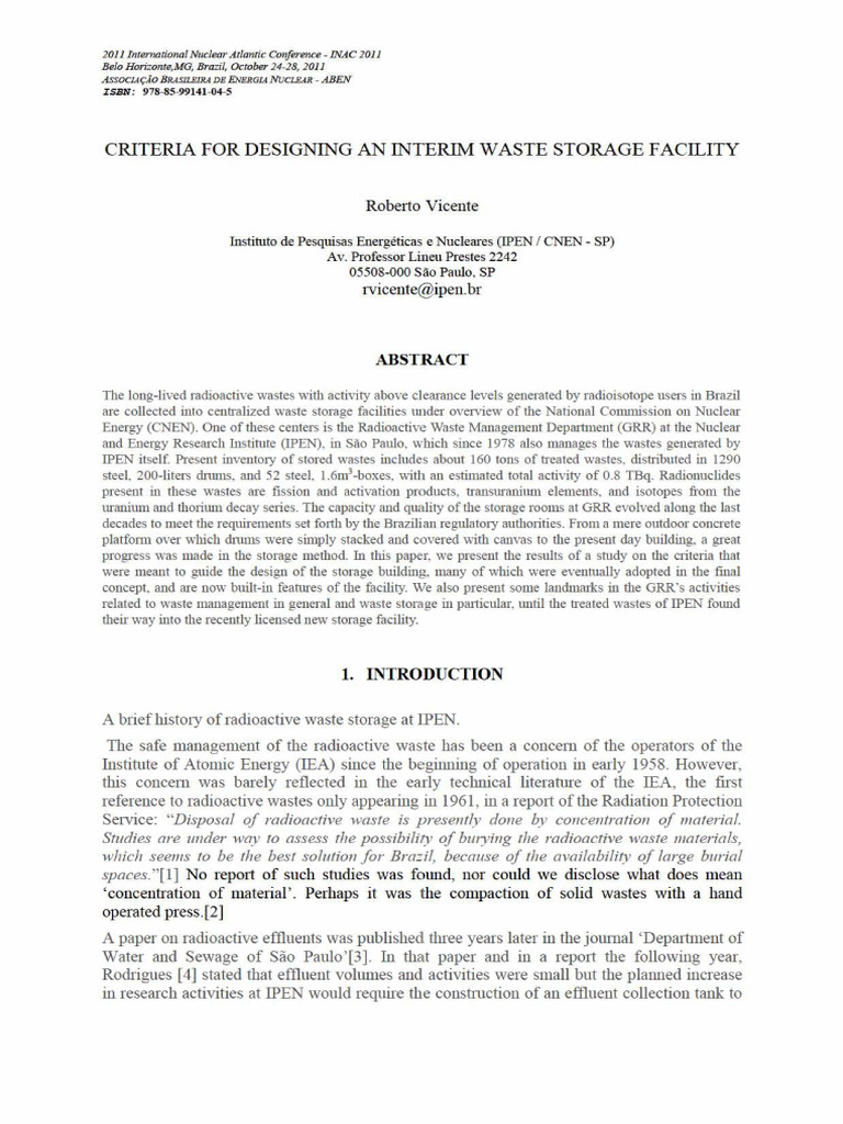 Interim Nuclear Waste Storage Design | PDF | Radioactive Waste ...