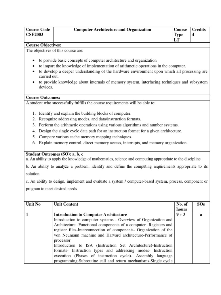 Cse2003 Computer-Architecture-And-Organization LT 1.0 1 Cse2003 | PDF | Computer Data Storage ...