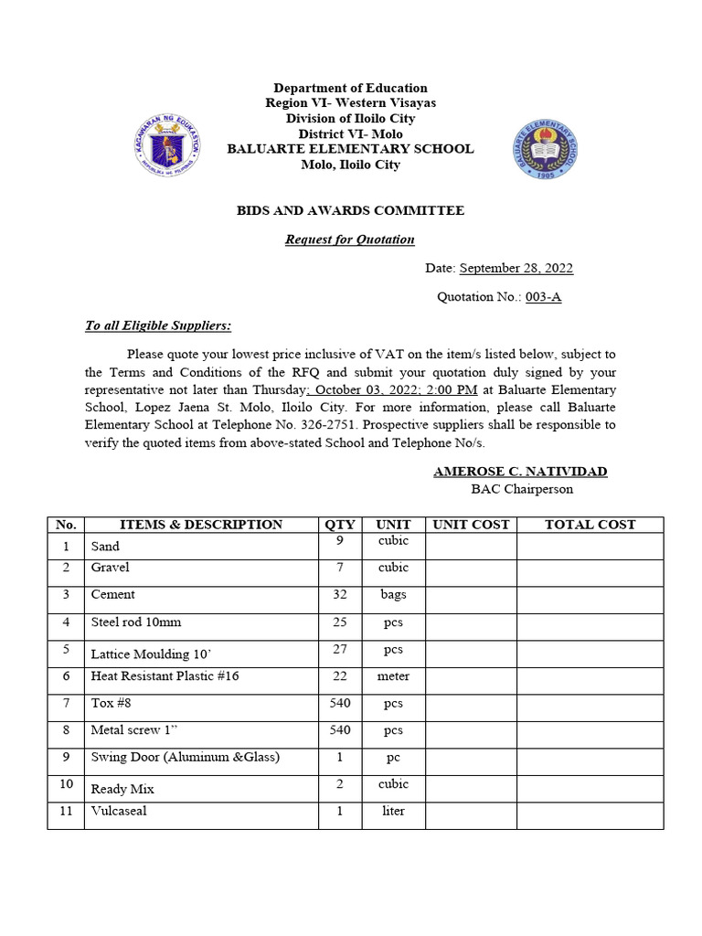 RFQ 003 A | PDF | Building Materials | Materials