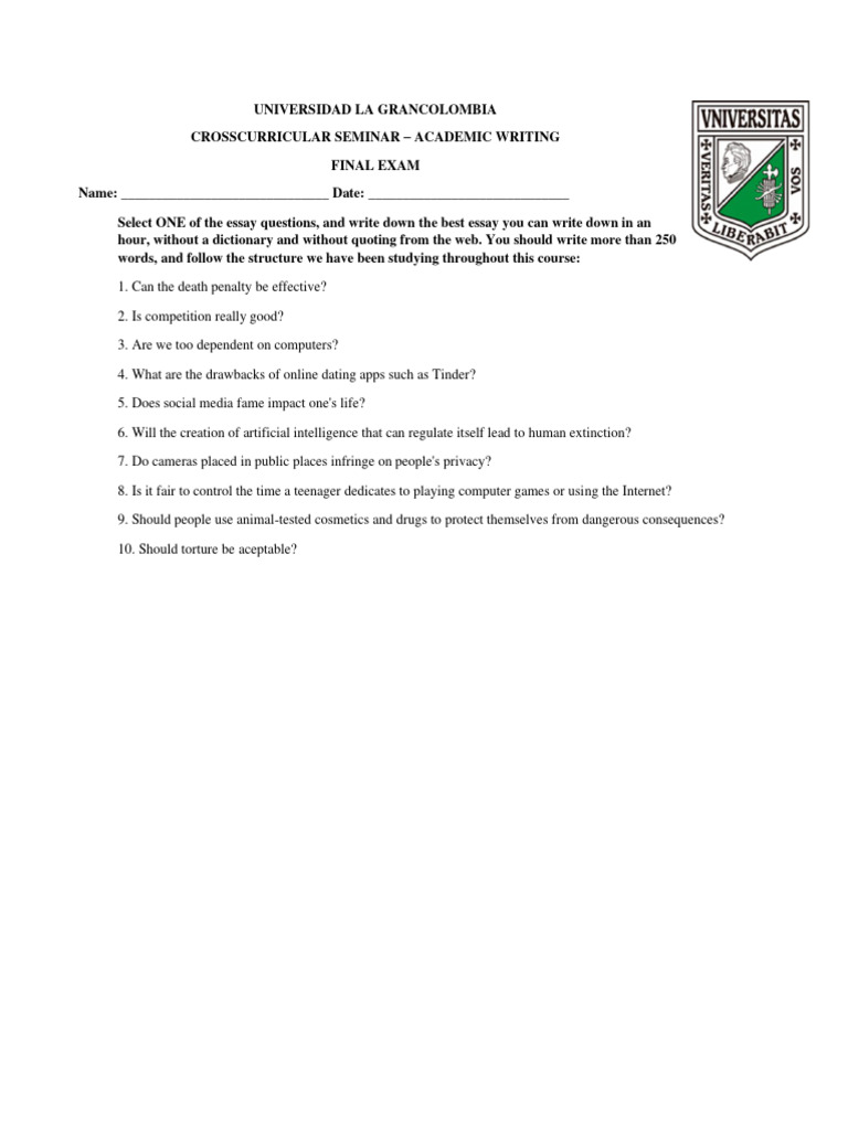 Academic Writing Final Exam | PDF