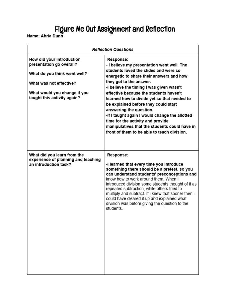 Figure Me Out Assignment and Reflection - ADunn | PDF