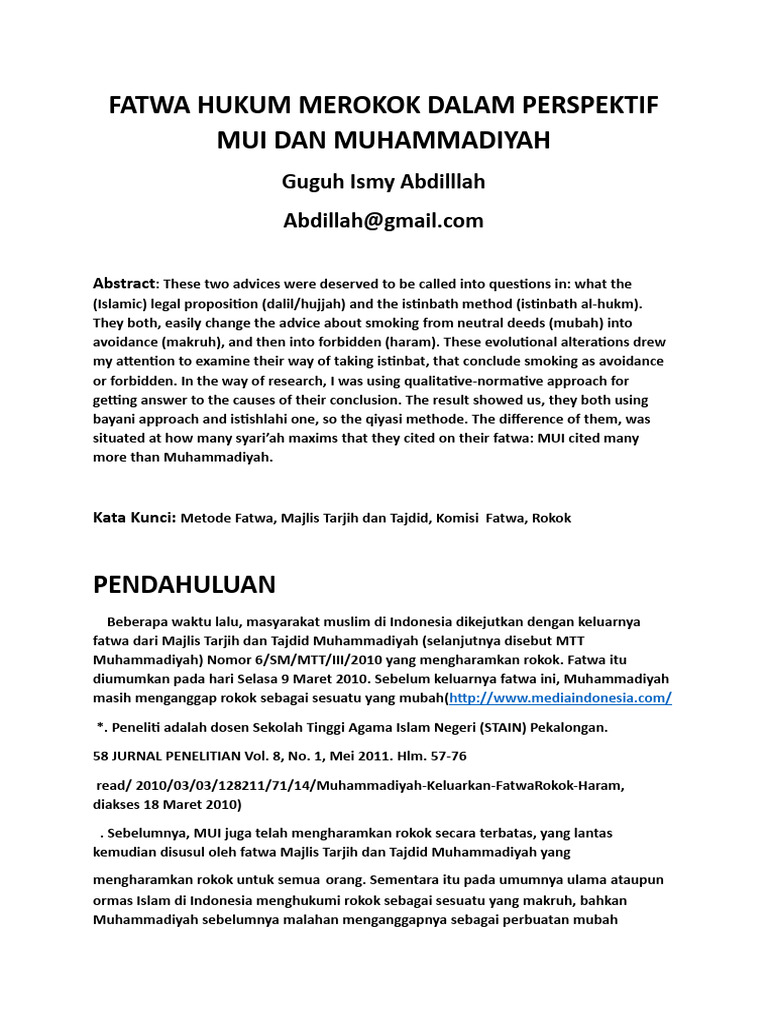 Fatwa Hukum Merokok Dalam Perspektif Mui Dan Muhammadiyah | PDF ...