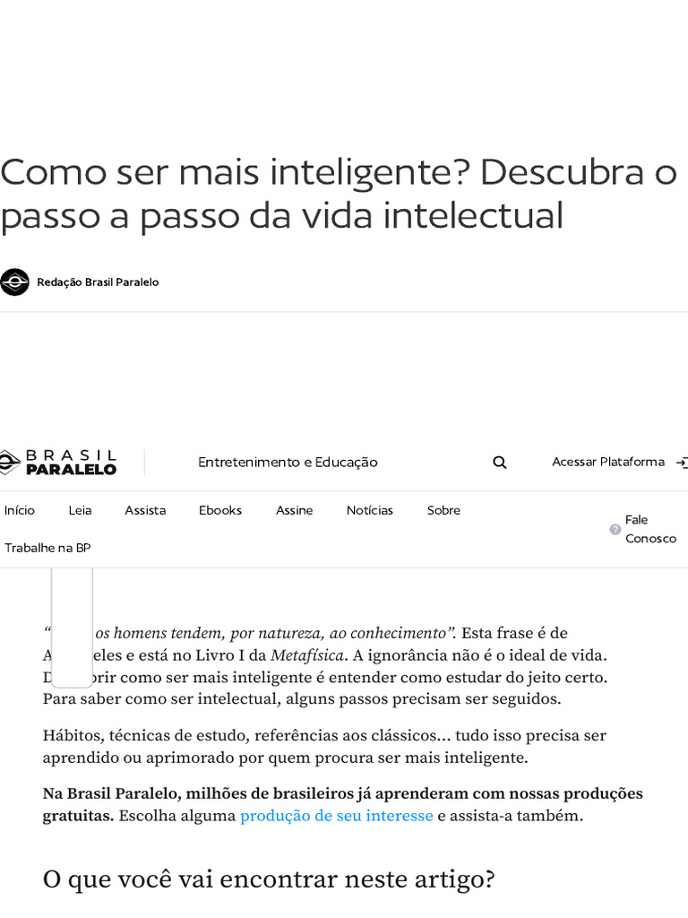 Como Ser Mais Inteligente - 19 Técnicas para Vida Intelectual | PDF