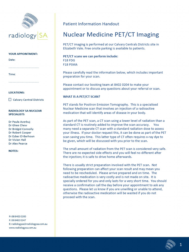PET/CT Scan Patient Preparation Guide | PDF | Positron Emission ...