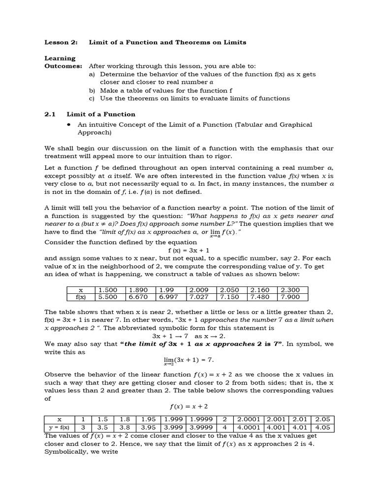 Calculus Lesson 01 | PDF | Function (Mathematics) | Limit (Mathematics)