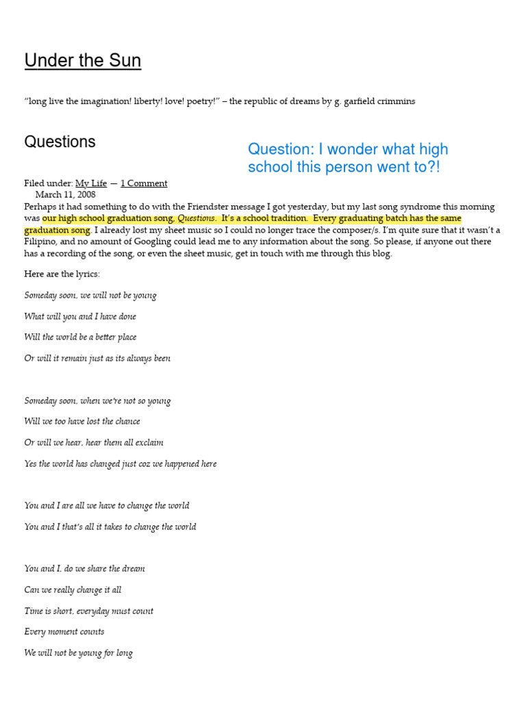 Questions Under The Sun | PDF