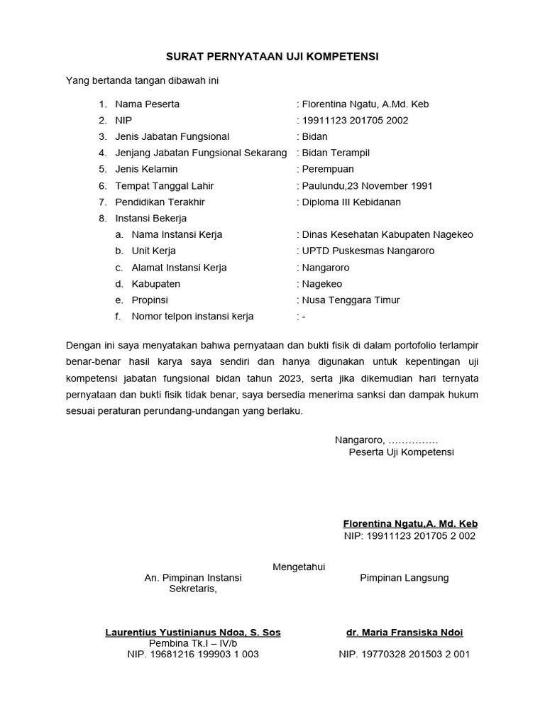 Surat Pernyataan Uji Kompetensi | PDF