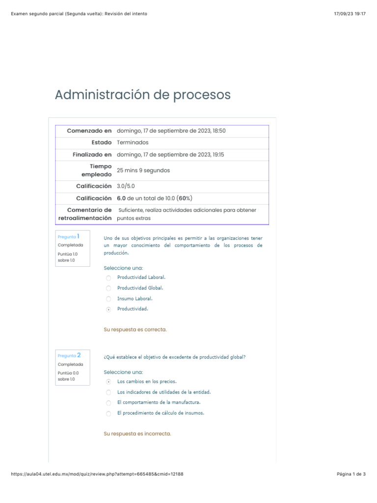 Examen Segundo Parcial (Segunda Vuelta) : Revisión Del Intento | PDF | Business | Gestión de ...