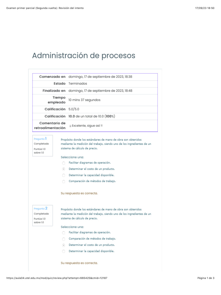 Examen Primer Parcial (Segunda Vuelta) : Revisión Del Intento | PDF