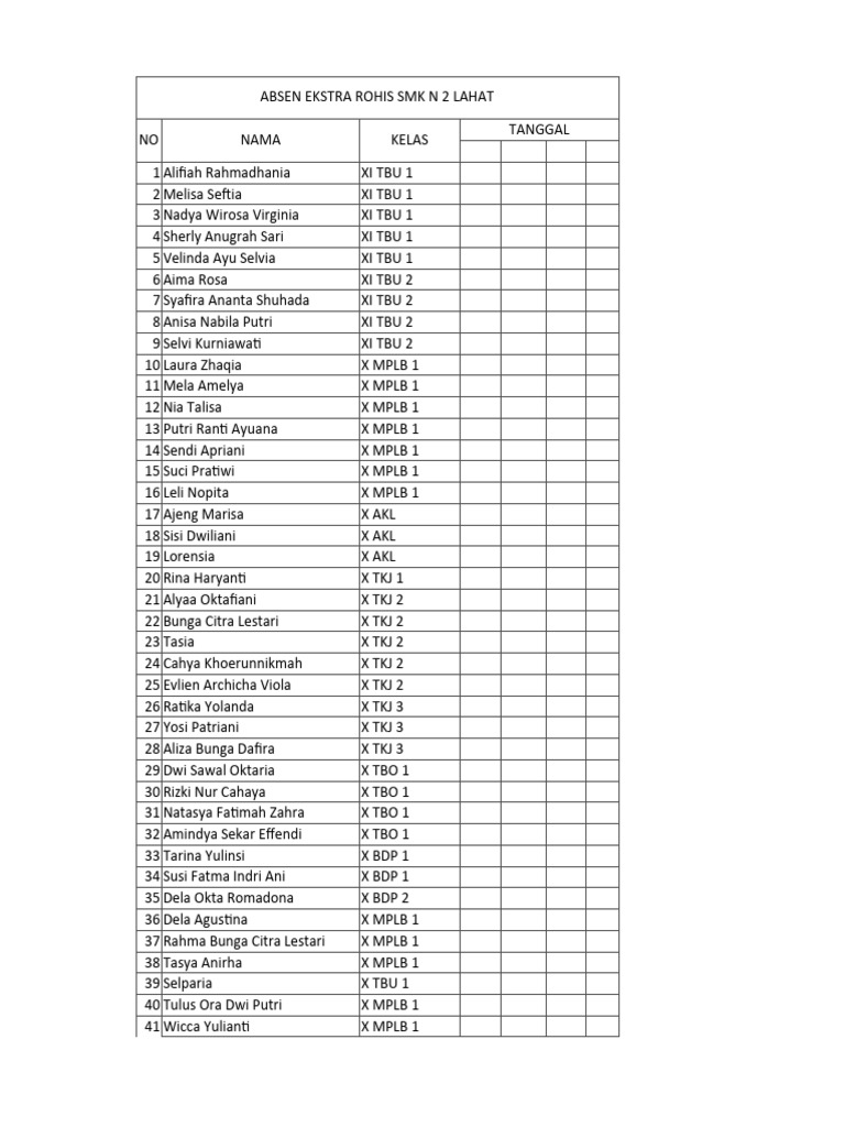 Absen Ekstra Rohis | PDF