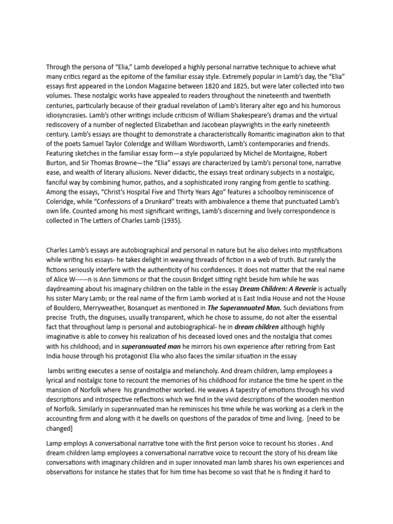Lamb Writing Style | PDF | Essays | Dream