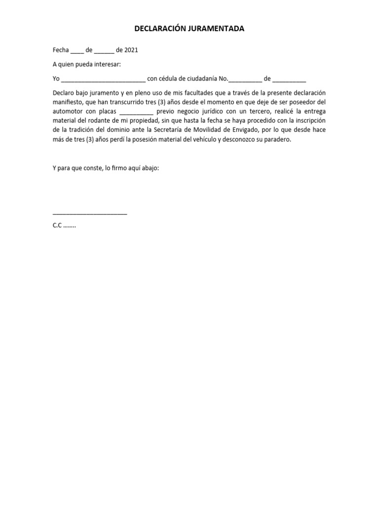Declaración Juramentada | PDF