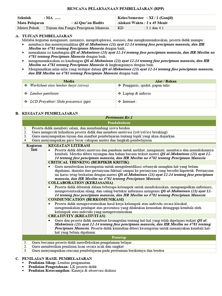RPP I Qurdis Kelas 11 SEM 1 | PDF | Karier & Perkembangan