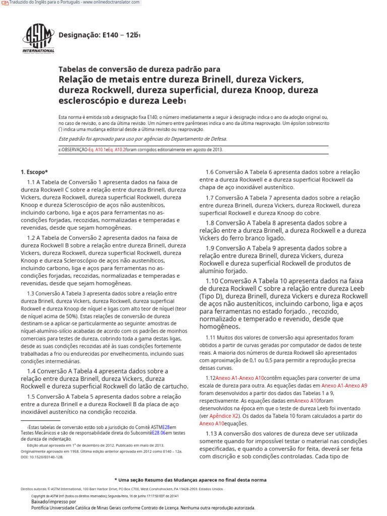 ASTM E140 Conversão de Durezas - En.pt | PDF | Dureza | Química
