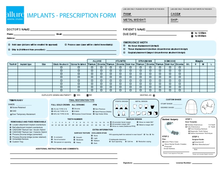 Implants - Prescription Form: Doctor'S Name: Patient'S Name: Due Date | PDF