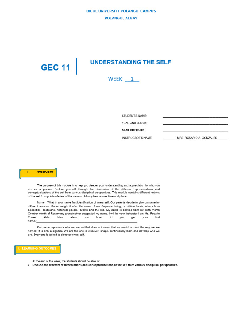 Module 1 GEC 11 Understanding The Self | PDF | Self-Improvement