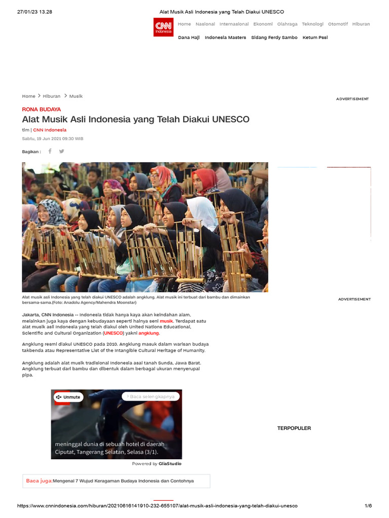 Alat Musik Asli Indonesia Yang Telah Diakui UNESCO | PDF