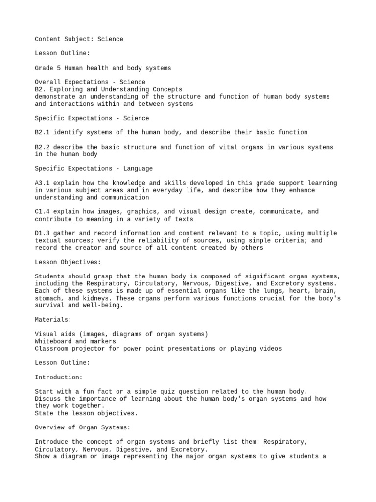 Science and English Cross Curricular Learning | PDF | Human Body ...