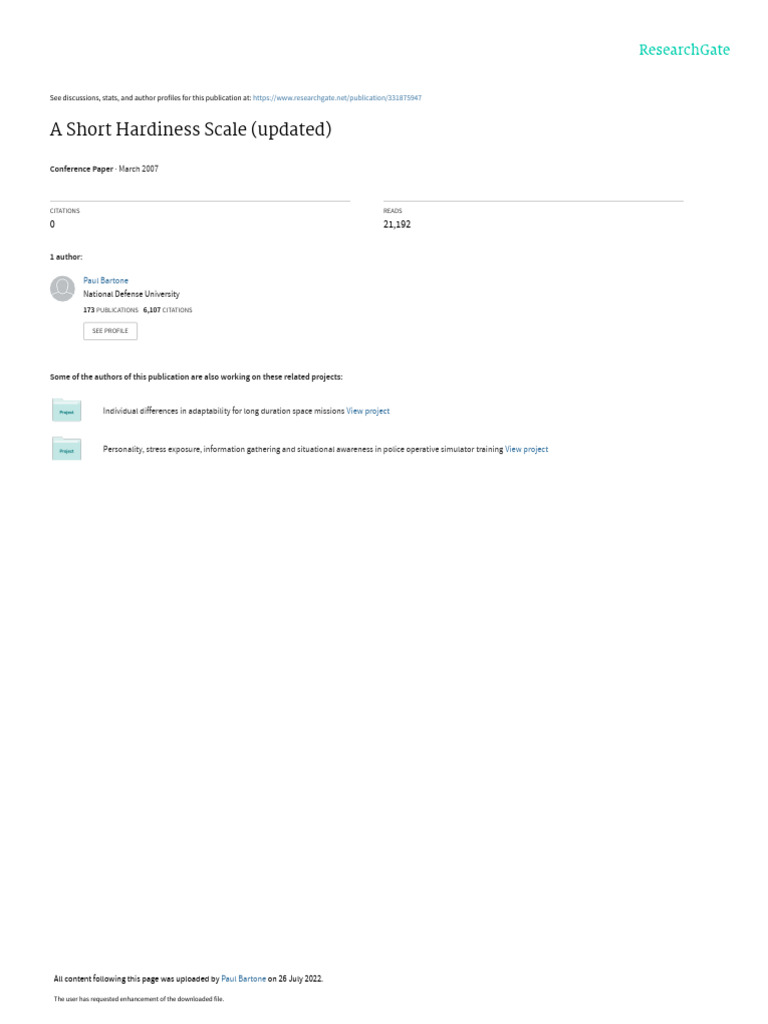 A Short Hardiness Scale (Updated) | PDF | Psychometrics | Validity ...