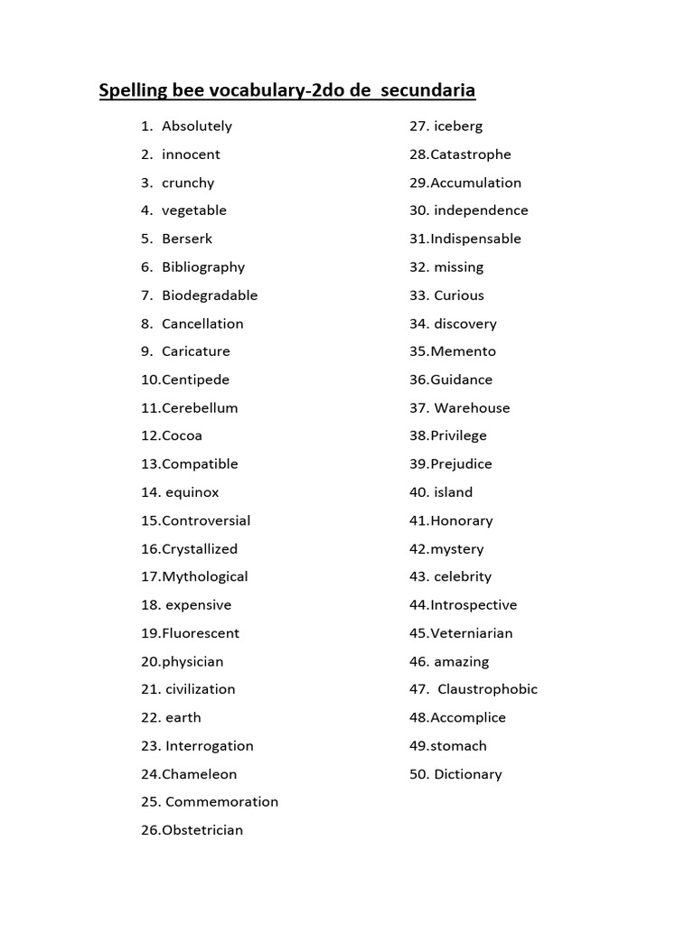Spelling Bee Vocabulary-2do Secundaria | PDF | Science & Mathematics