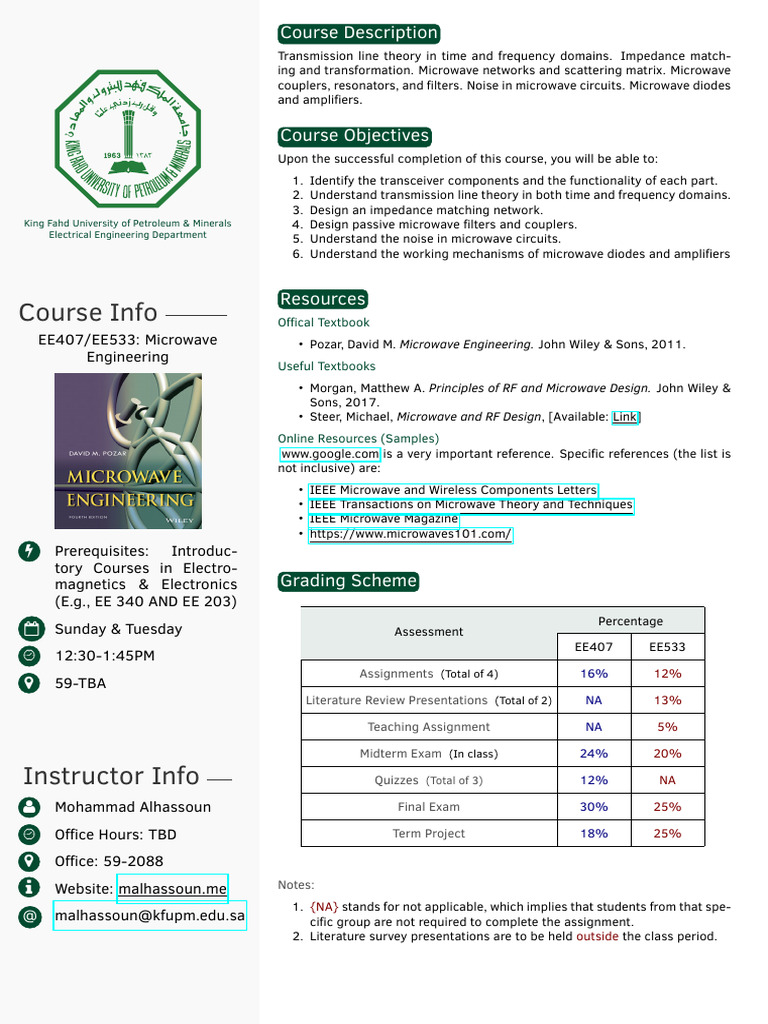 EE407 533 Fall2022 Syllabus | PDF