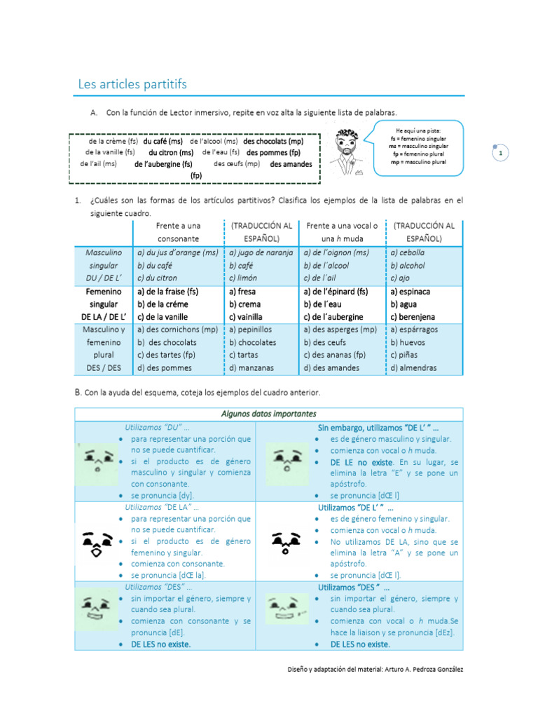 Les Articles Partitifs | PDF | Alimentos | Cocina