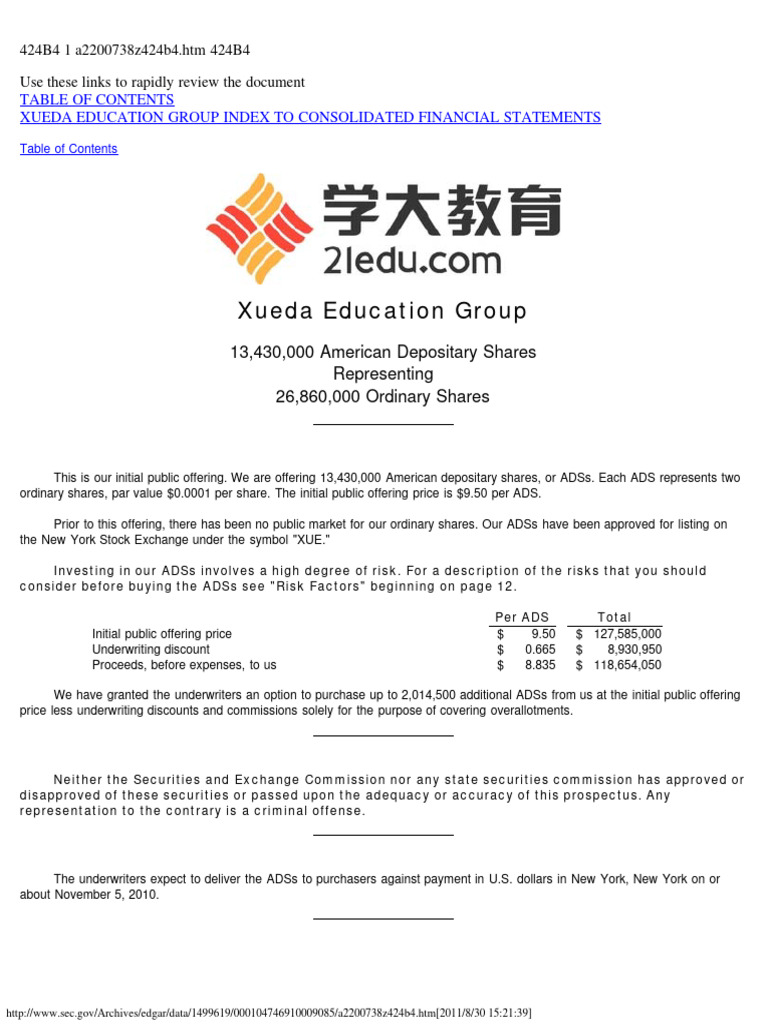 Xueda Education Group American Depositary Shares Representing | PDF ...