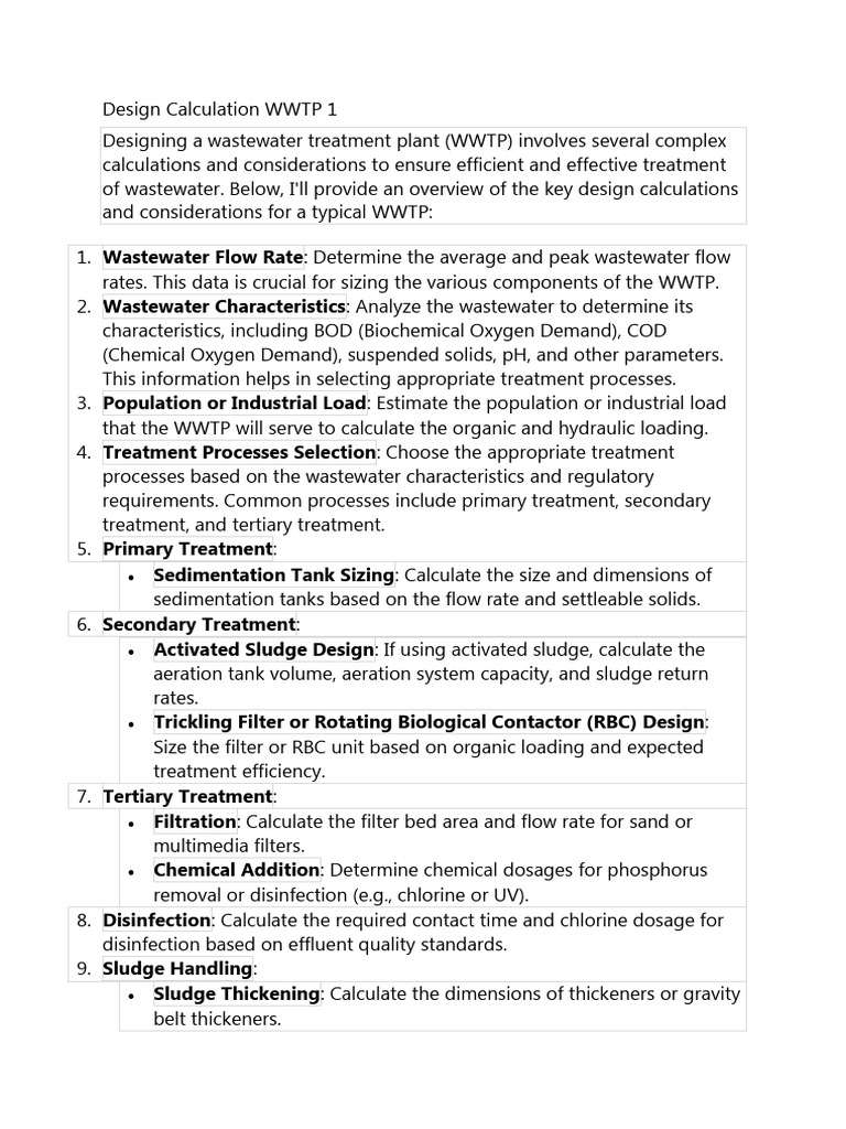 Design Calculation WWTP 1 | PDF | Sewage Treatment | Sewerage