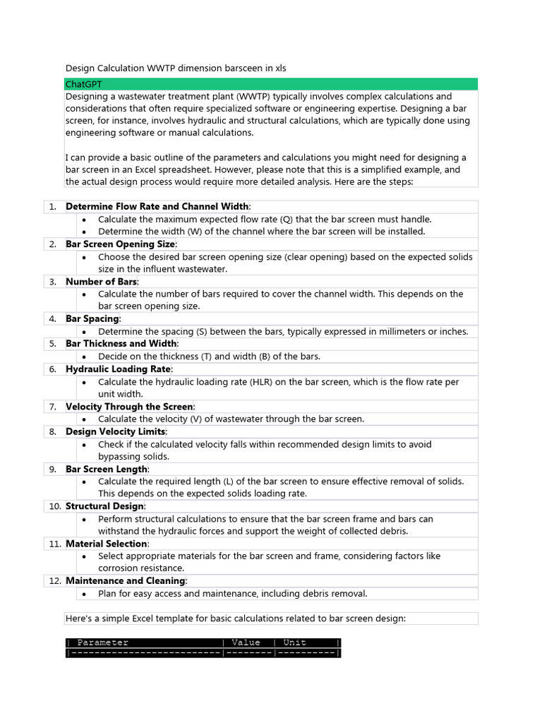 Design Calculation WWTP 2-Dimension Barsceen in | Download Free PDF | Sewage Treatment | Flow ...