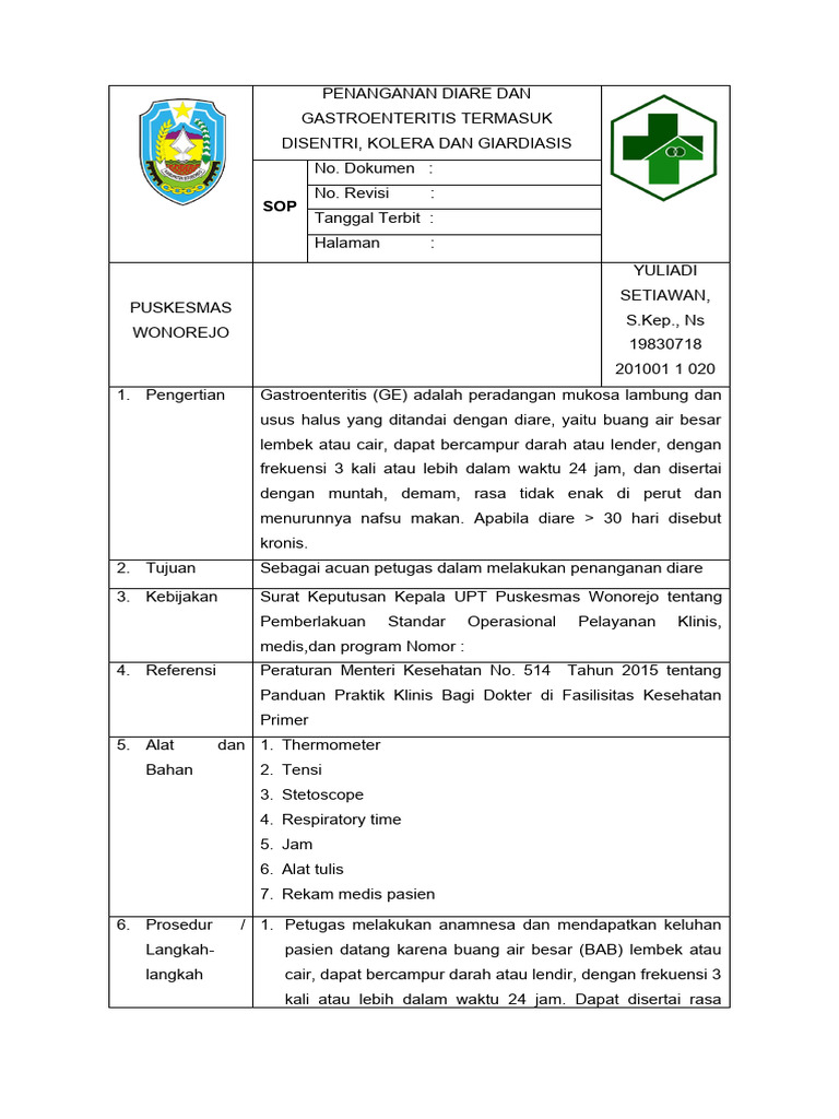 Penanganan Diare Dan Gastroenteritis Termasuk Disentri, Kolera Dan Giardiasis | PDF | Kesehatan ...