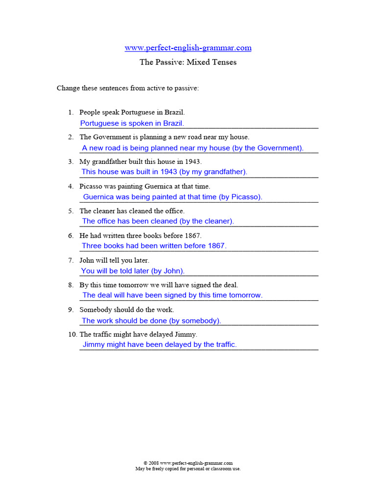 ANSWERS Passive Mixed Tenses | PDF | Linguistics