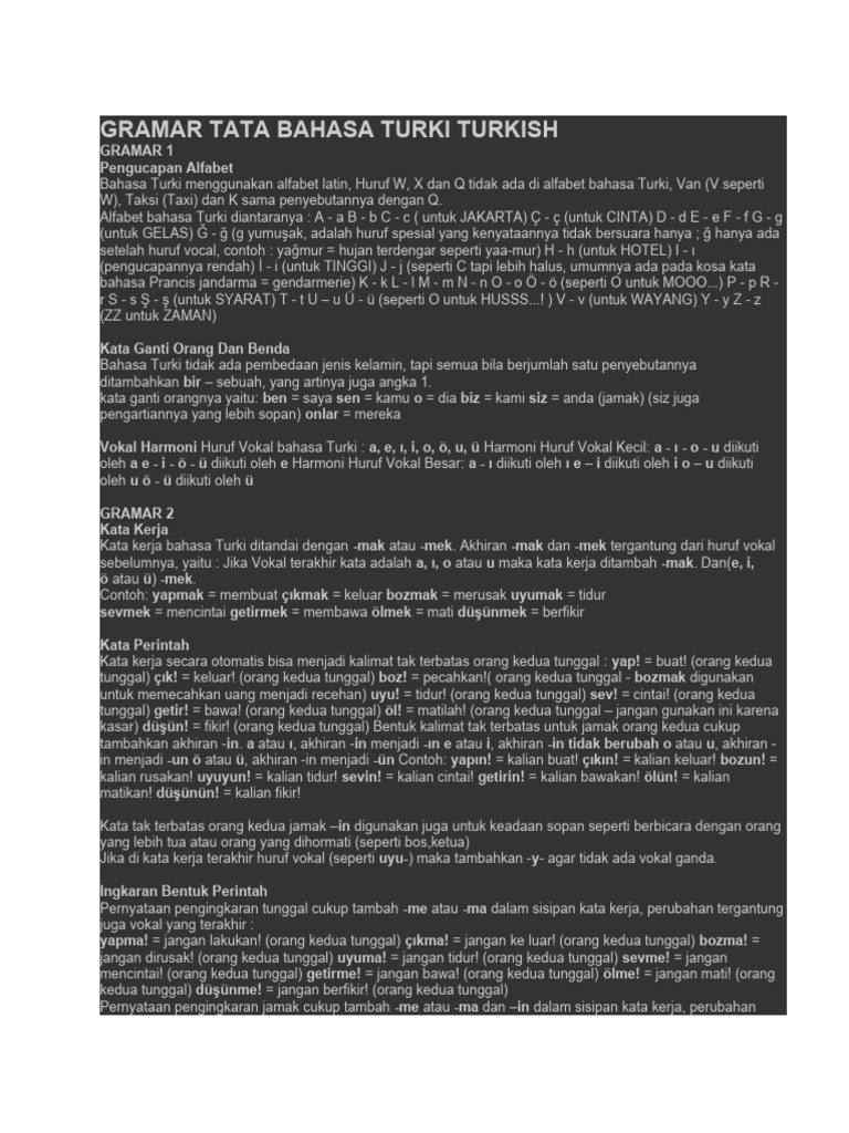 Gramar Tata Bahasa Turki Turkish | PDF