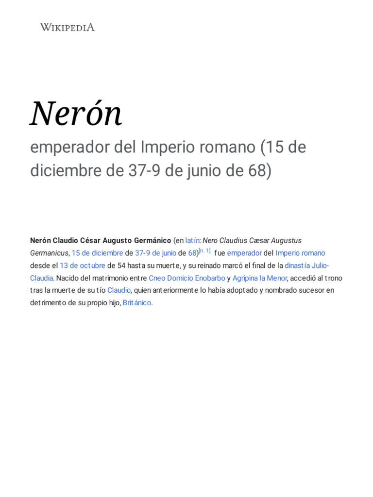 Nerón - Wikipedia, La Enciclopedia Libre | PDF | Nerón | Claudio
