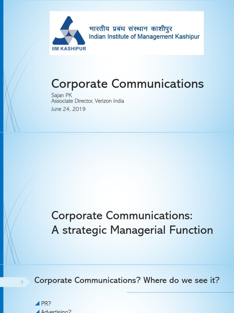 Corporate Communications: A Strategic Managerial Function by Sajan PK | PDF