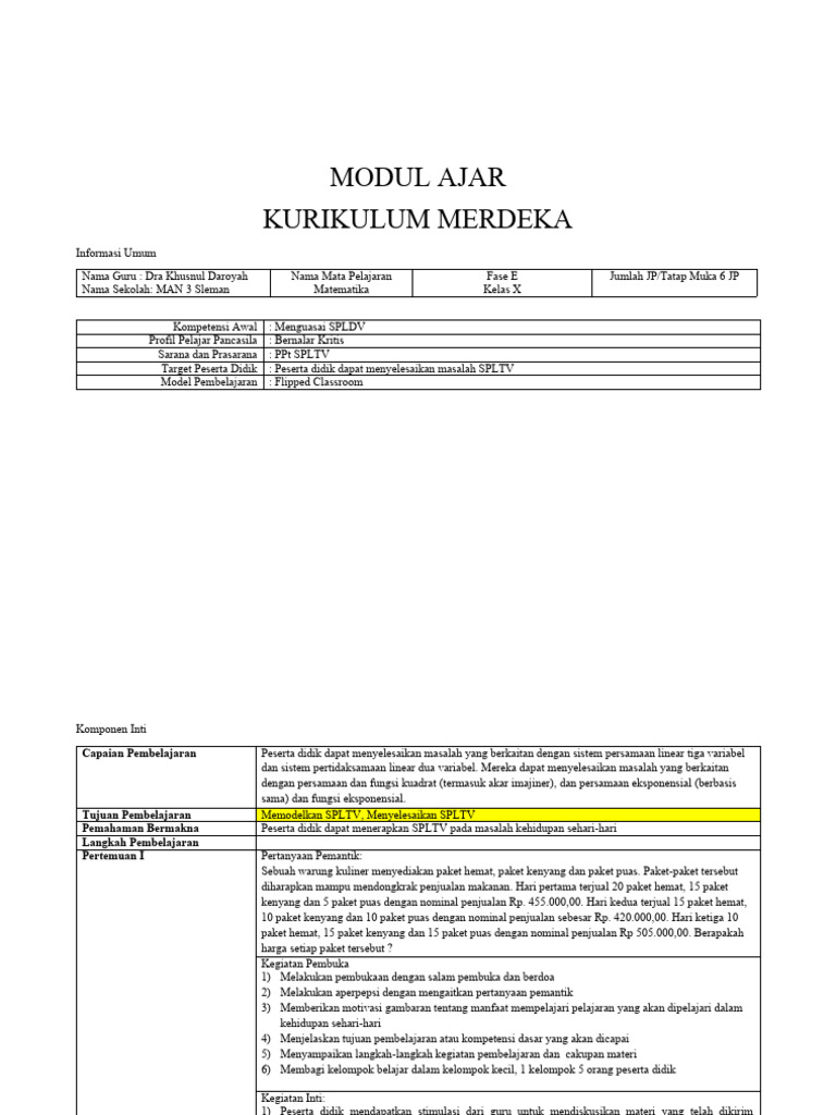 Modul Ajar SPLTV | PDF